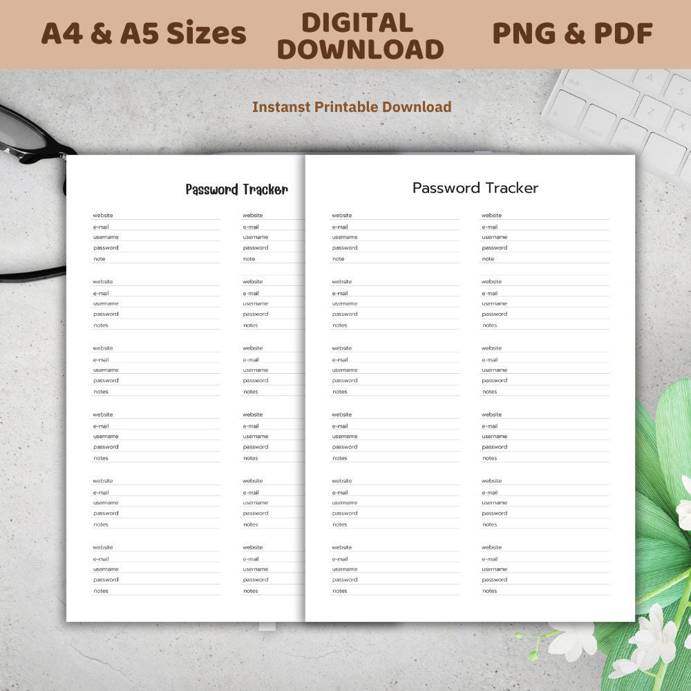 Password Tracker Printable & Fillable,password Keeper, Password ...