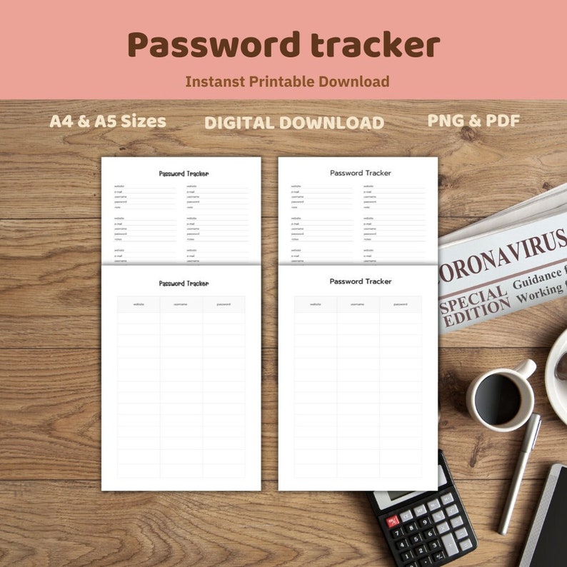 Password Tracker Printable & Fillable,password Keeper, Password ...