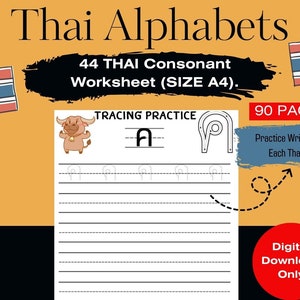 Thai Alphabets, Thai Consonants Handwriting Practice Worksheet ...