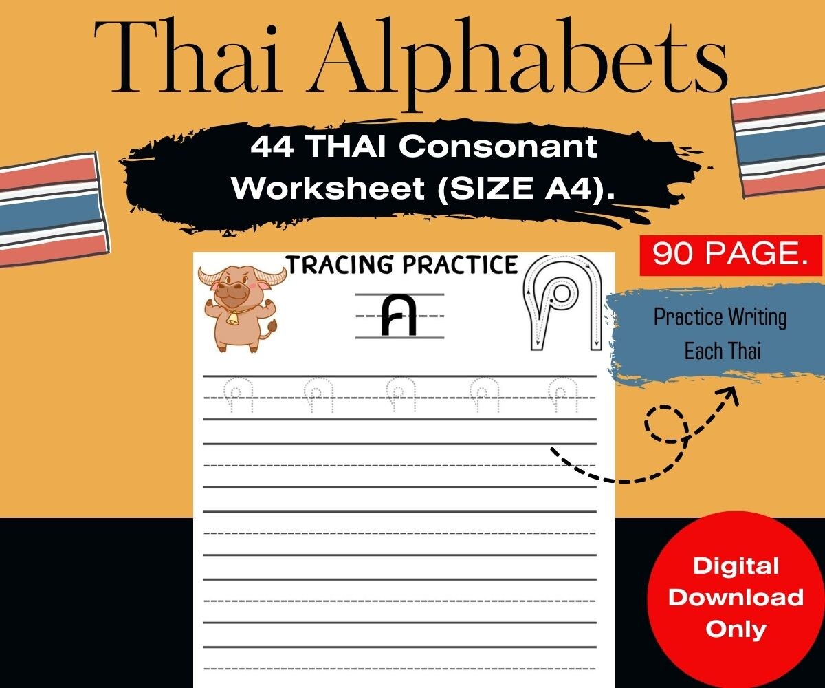 Thai Alphabets, Thai Consonants Handwriting Practice Worksheet ...