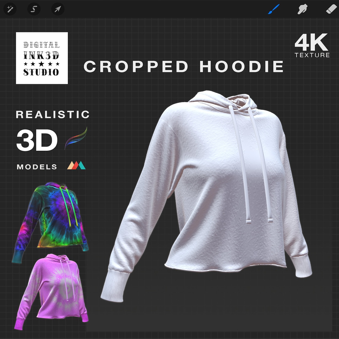 Cropped Hoodie - Procreate 3D Model - Hoodie Mockups Women - Etsy