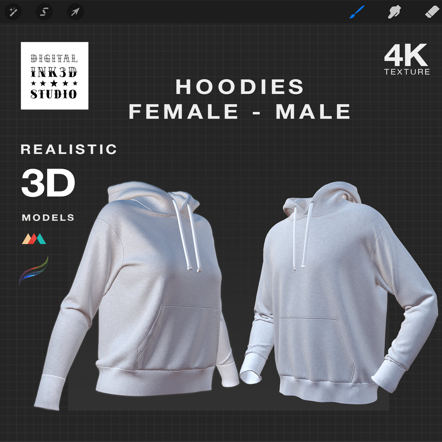 Hoodies - Procreate 3D Model - Hoodie Mockups Women and Man - Etsy