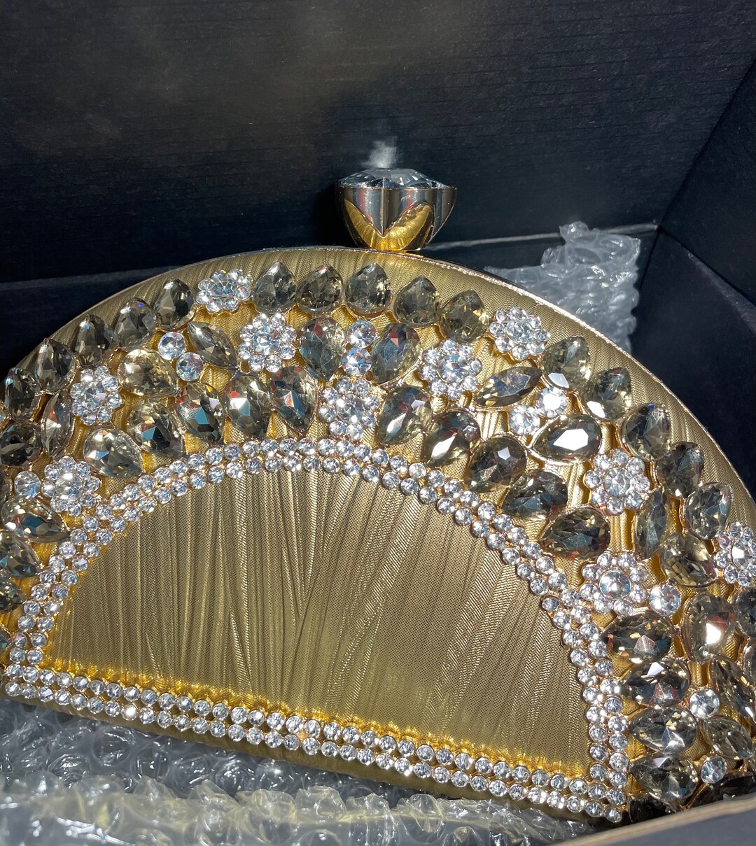 Fan-shaped Clutch Bag White & Gold - Etsy