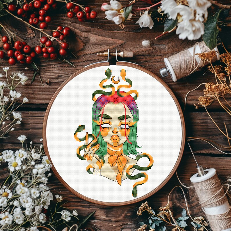 Cross Stitch Pattern Medusa, Instant Download, PDF Scheme, Easy Cross ...