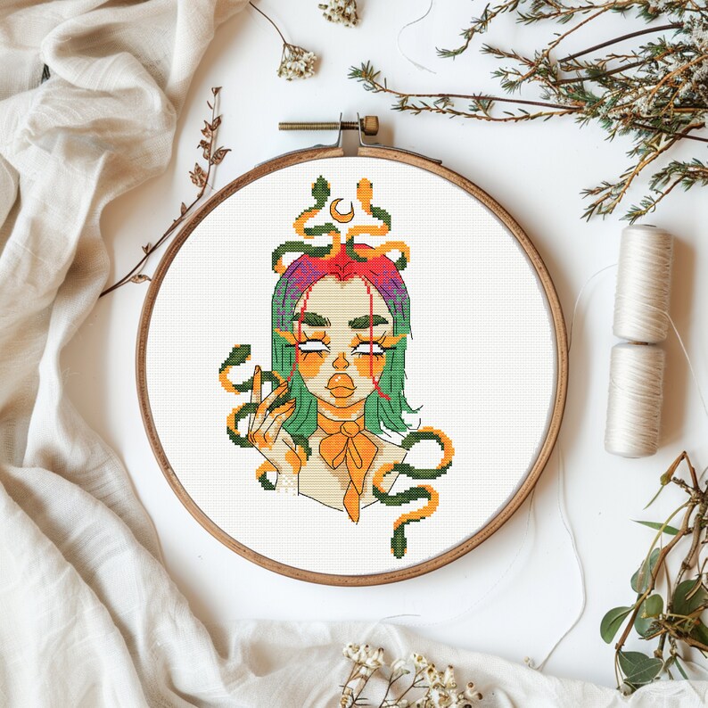 Cross Stitch Pattern Medusa, Instant Download, PDF Scheme, Easy Cross ...