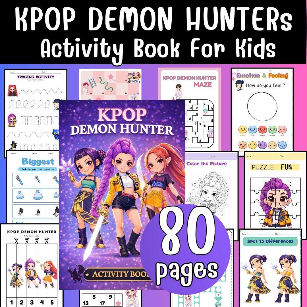Kpop Demon Hunters Activity Book | Preschool Workbook, 80 Pages ...