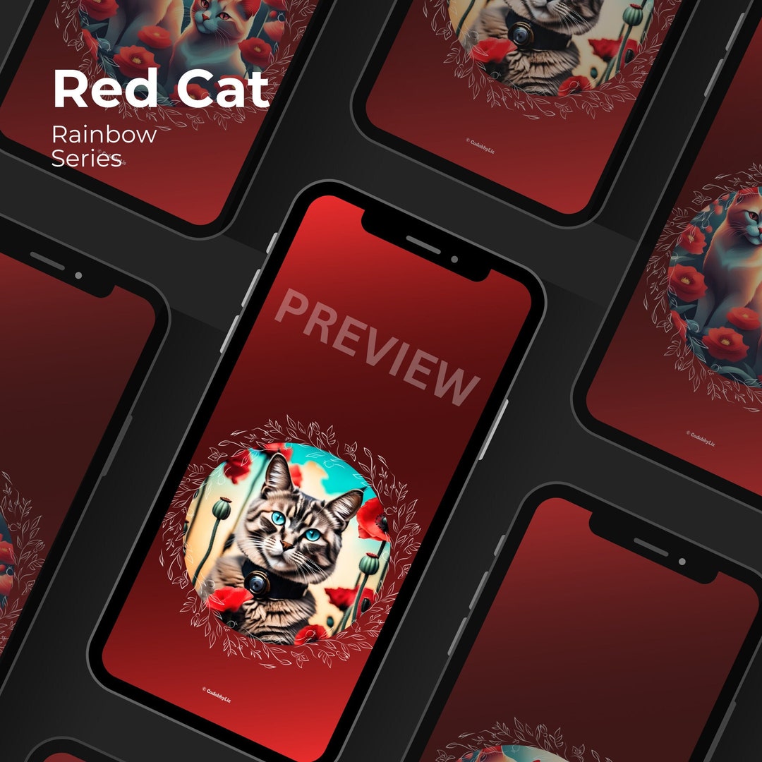 Red Cat Backgrounds | Rainbow Cat Series | Phone Backgrounds - Etsy