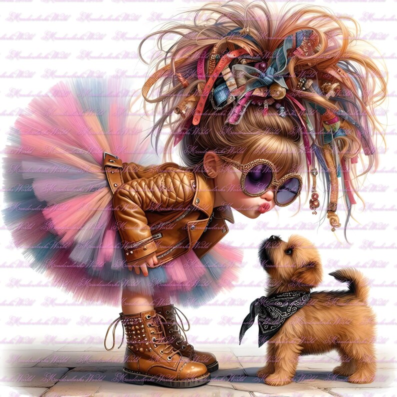 5 Digital Clipart Girl With Her Puppy, Digital Art, Clip Art, Animals ...