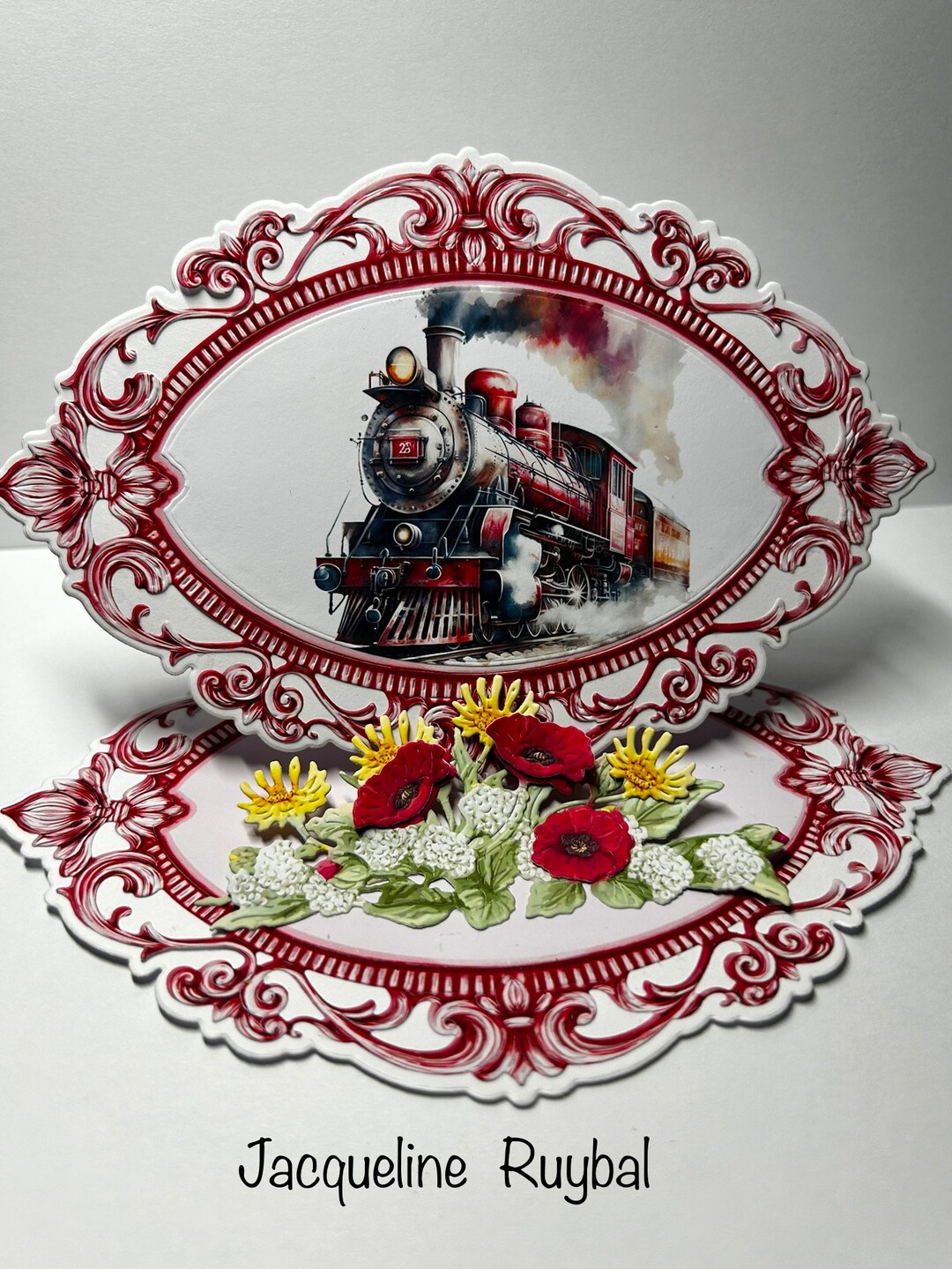 Card Set, Handmade Train Themed Easel Card and Matching Envelope. Gift ...