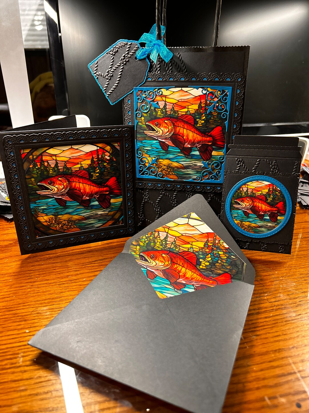 Stained Glass Effect Trout 3 Gift Card Set With Tear Tab - Etsy
