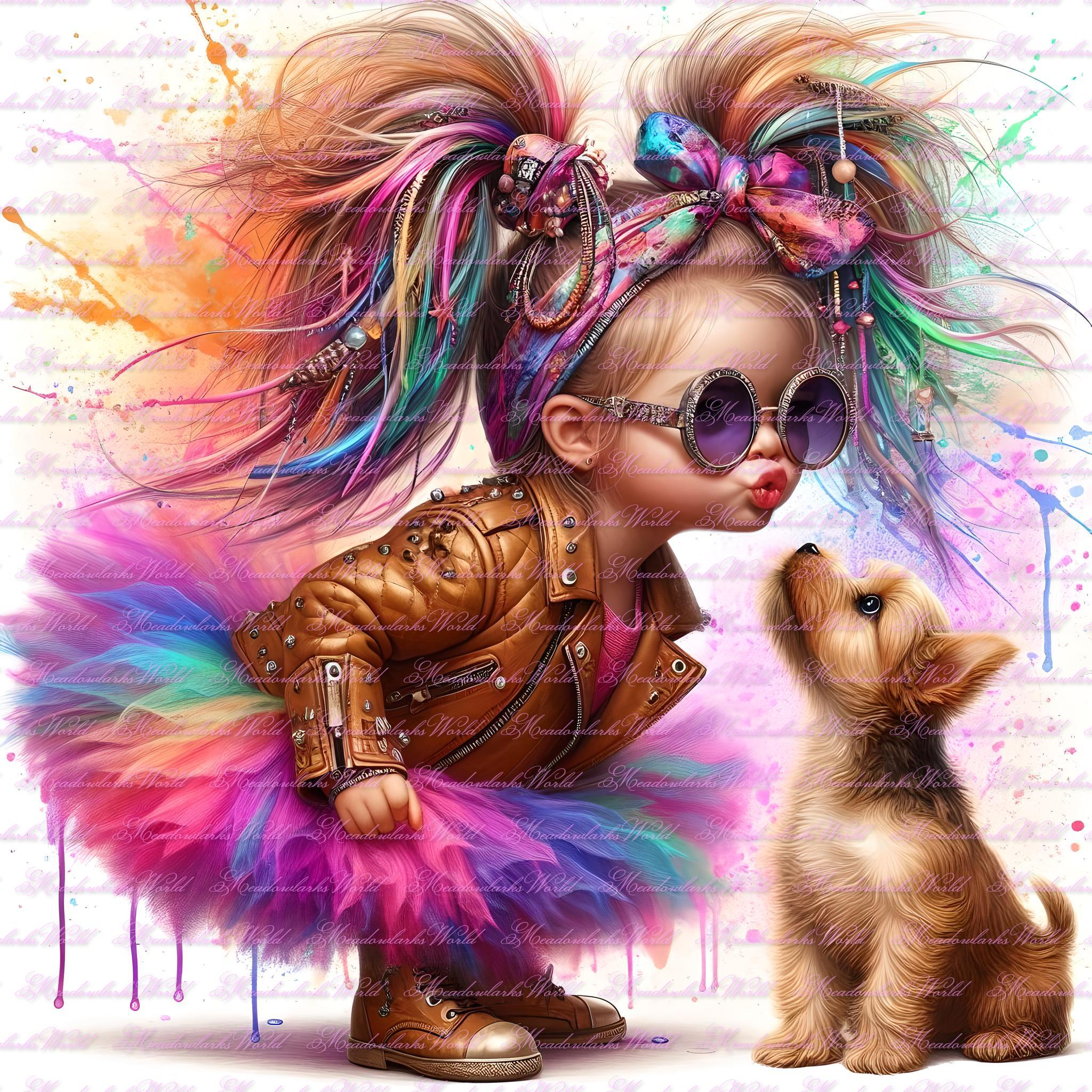 5 Digital Clipart Girl With Her Puppy, Digital Art, Clip Art, Animals ...
