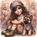 5 Digital Clipart Girl With Her Puppy, Digital Art, Clip Art, Animals ...