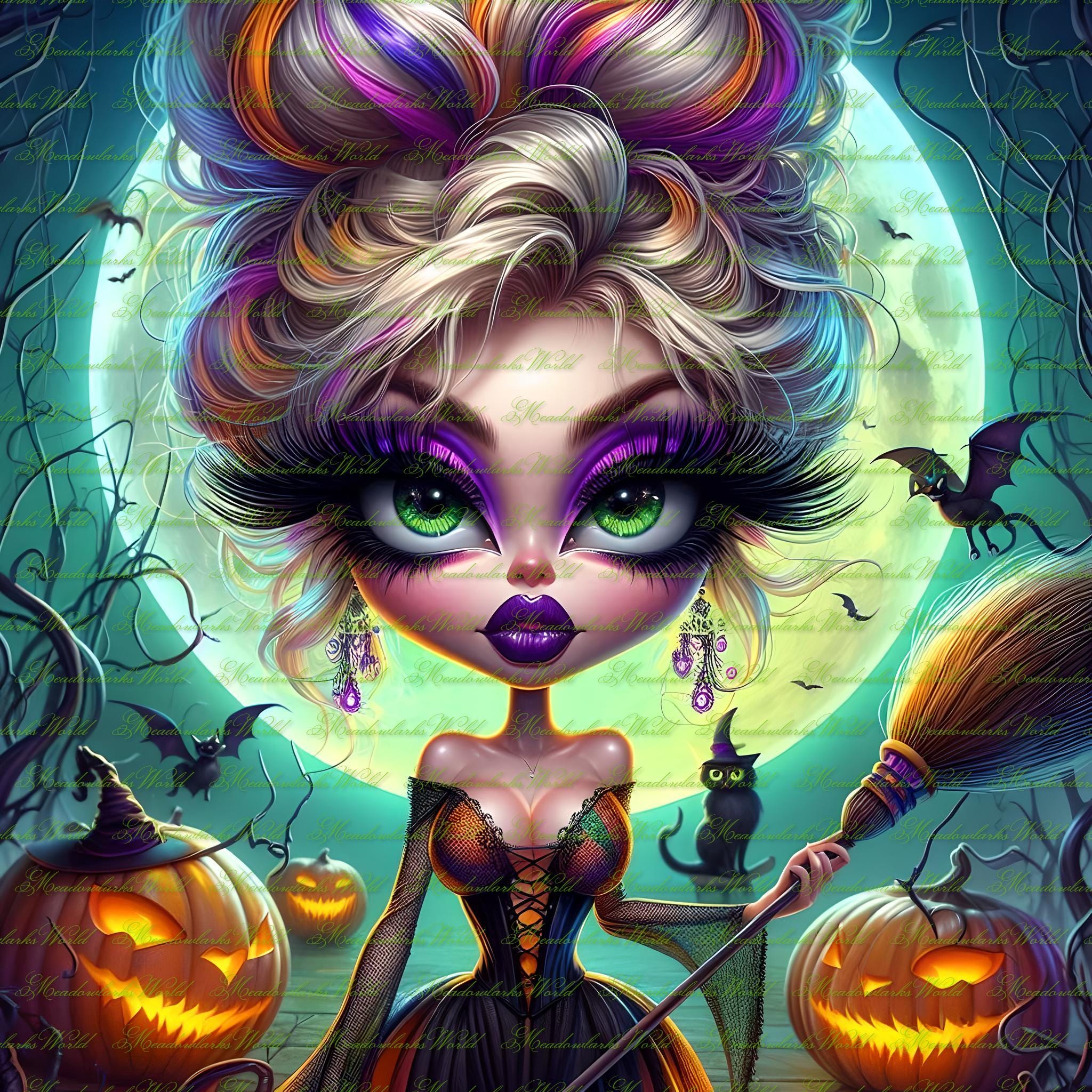 5 Digital Clipart Beautiful Neon Witch Woman, Digital Art, Clip Art ...