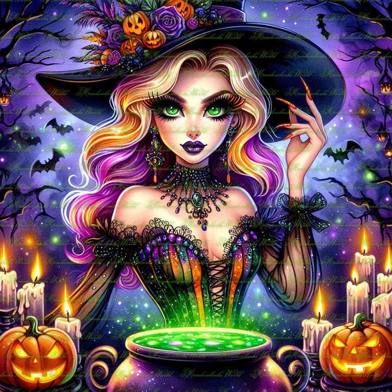 5 Digital Clipart Beautiful Neon Witch Woman, Digital Art, Clip Art ...