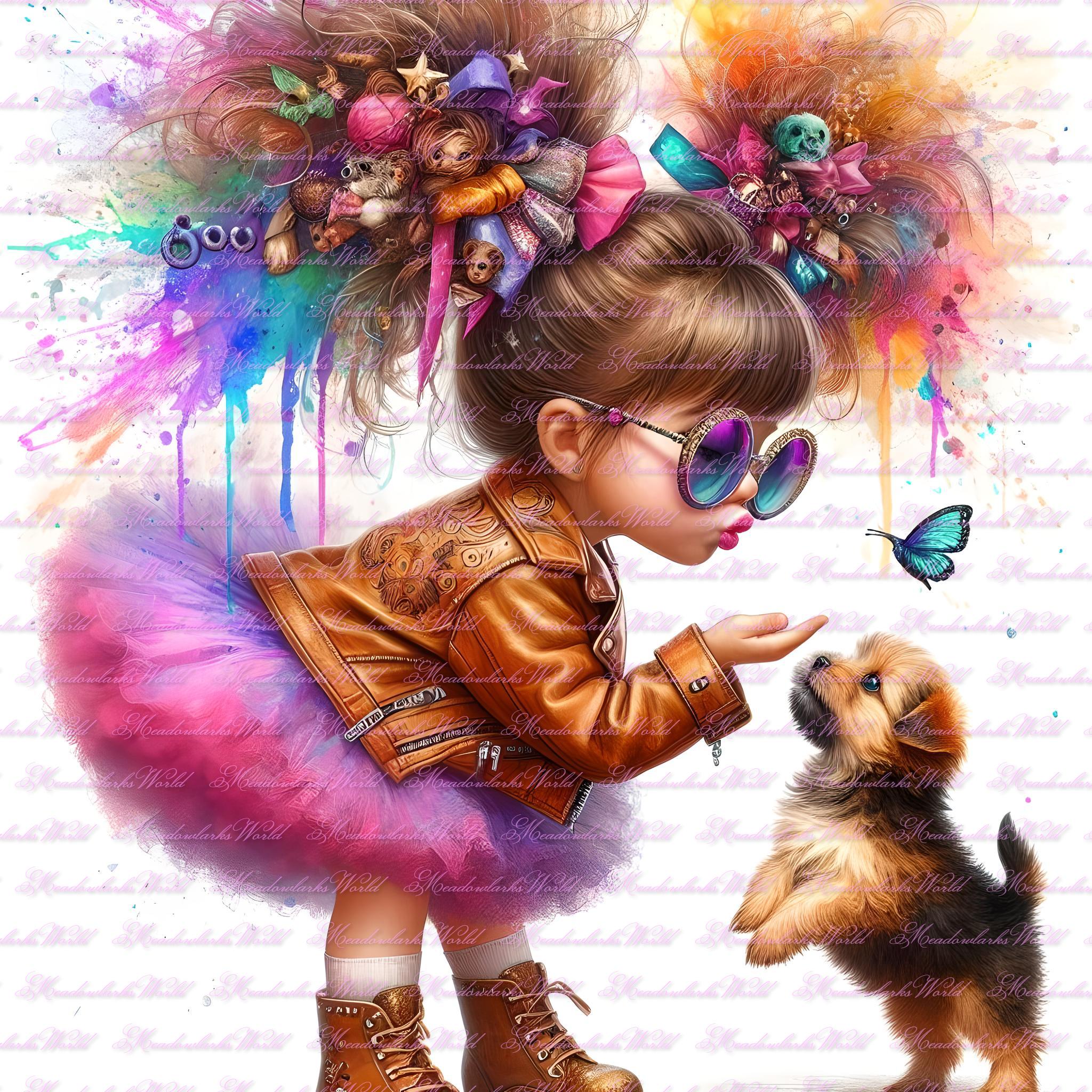 5 Digital Clipart Girl With Her Puppy, Digital Art, Clip Art, Animals ...
