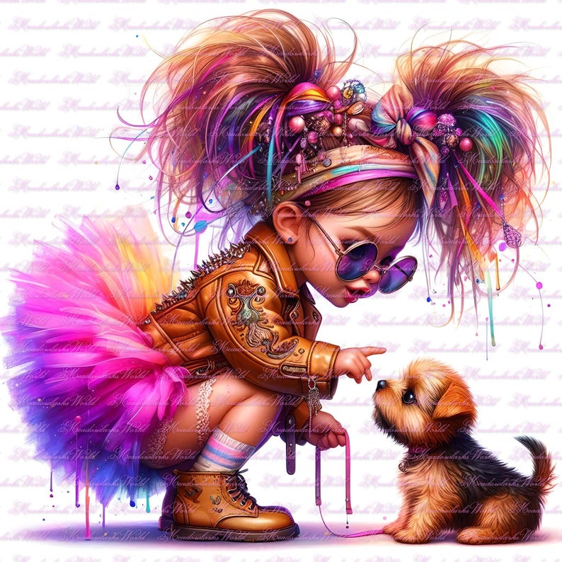 5 Digital Clipart Girl With Her Puppy, Digital Art, Clip Art, Animals ...