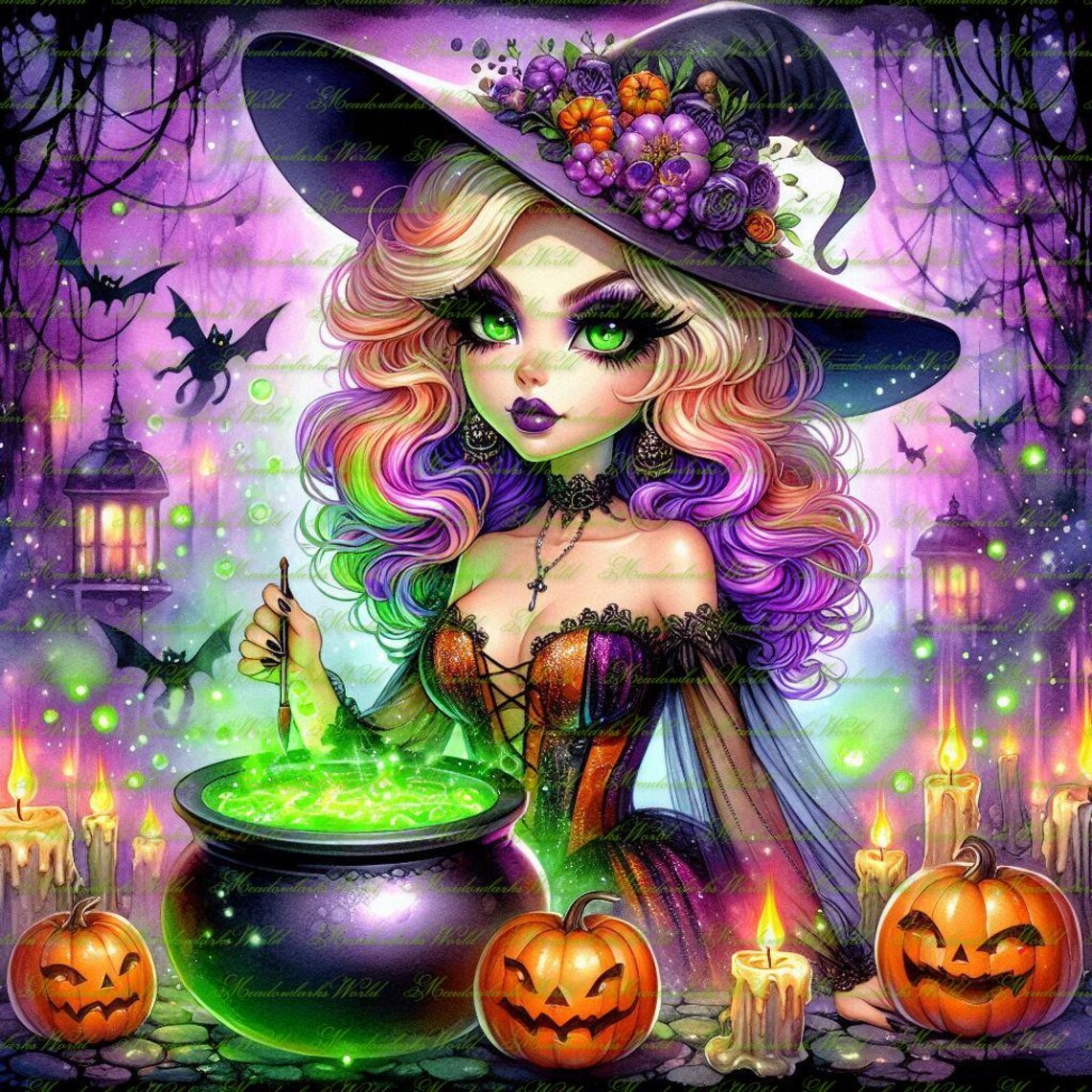 5 Digital Clipart Beautiful Neon Witch Woman, Digital Art, Clip Art ...