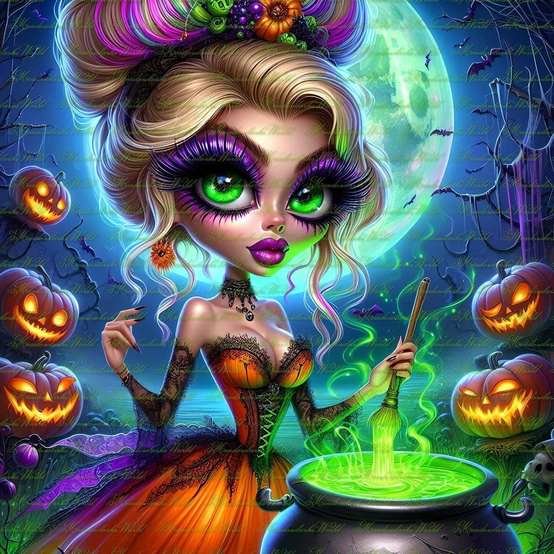 5 Digital Clipart Beautiful Neon Witch Woman, Digital Art, Clip Art ...