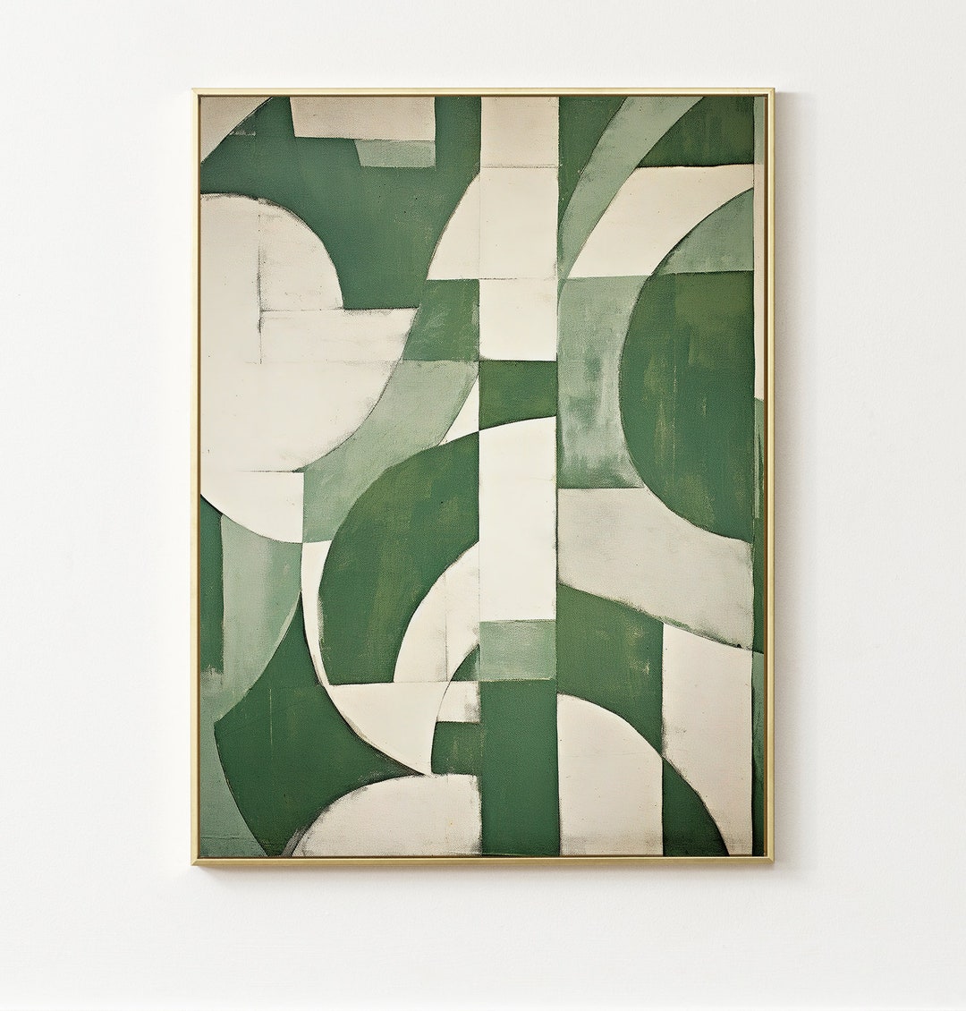 Printable Green and Beige Abstract Wall Art, Organic Shape Green ...