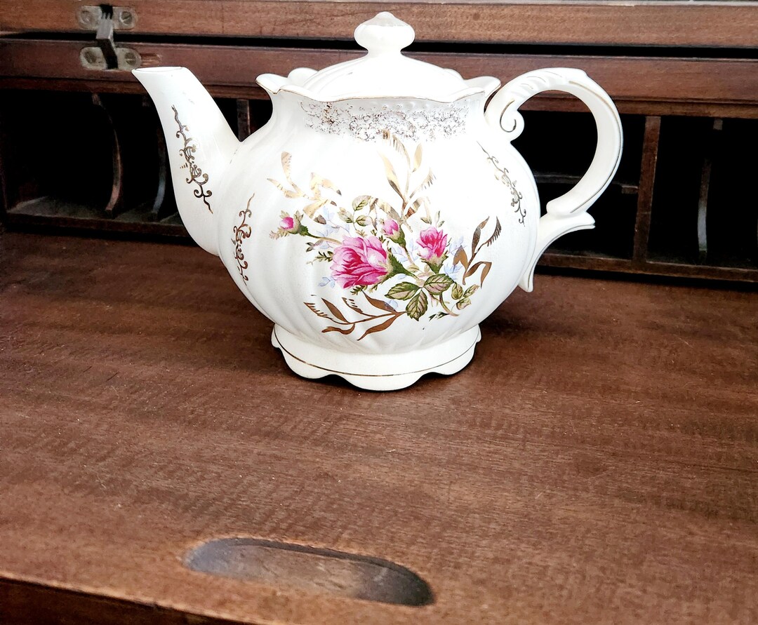 Vintage Porcelain Musical Tea Pot, Gold and Floral Pattern Made in ...
