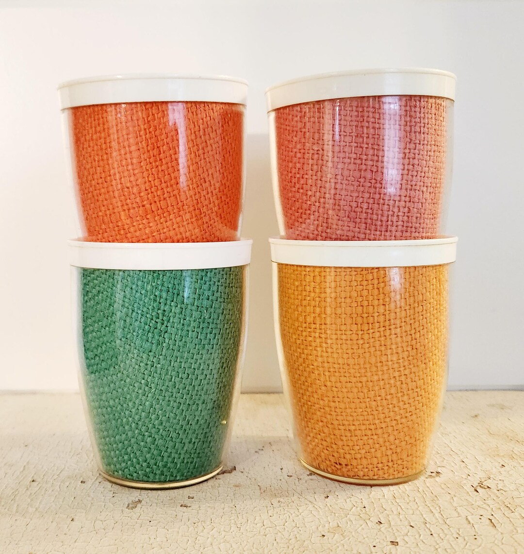 Burlap Raffiaware Plastic Glasses Set of 4 - Etsy