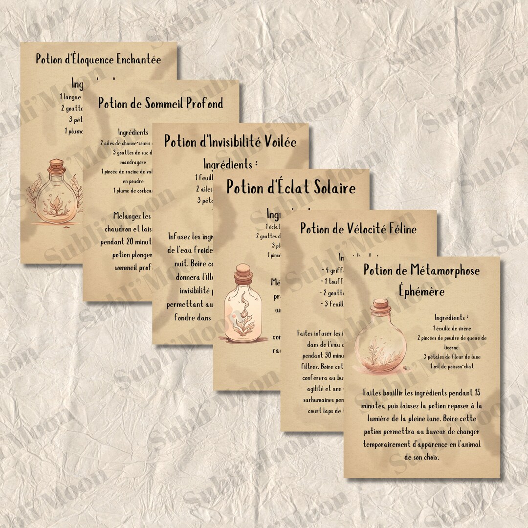 Set of 6 Digital Posters of Magic Potions - Grimoire Effect - Etsy