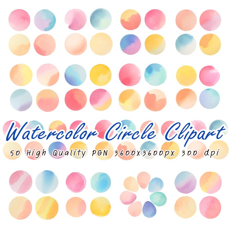 50 Watercolor Circle Clipart PGN 300 DPI, Watercolor Dot Clipart ...