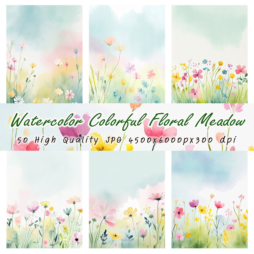 50 Watercolor Meadow Flowers Clipart, Wild Meadow, Wildflowers Borders ...