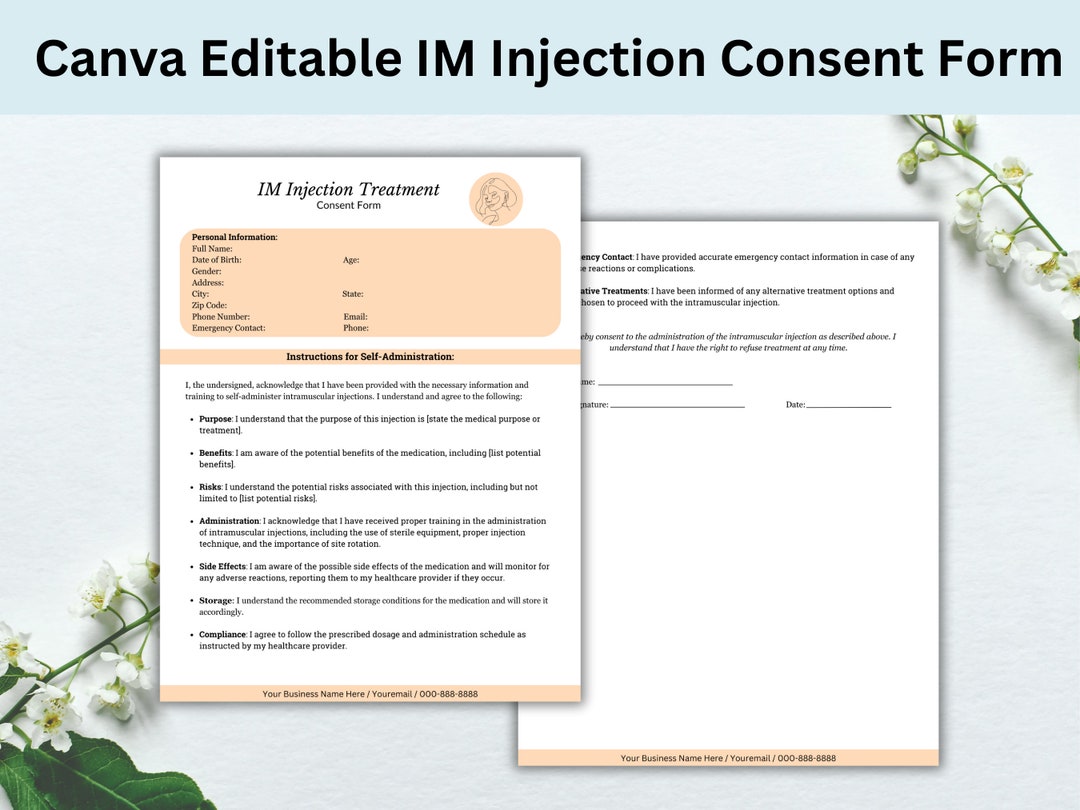 IM Injection Consent Form IM Injection Form Easy to Use - Etsy