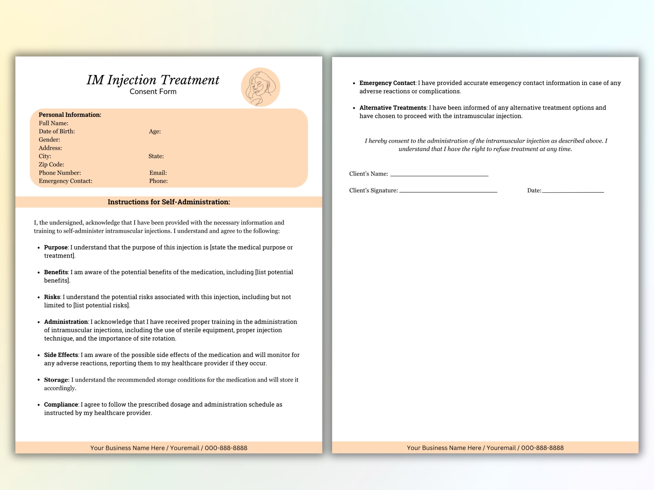 IM Injection Consent Form IM Injection Form Easy to Use - Etsy