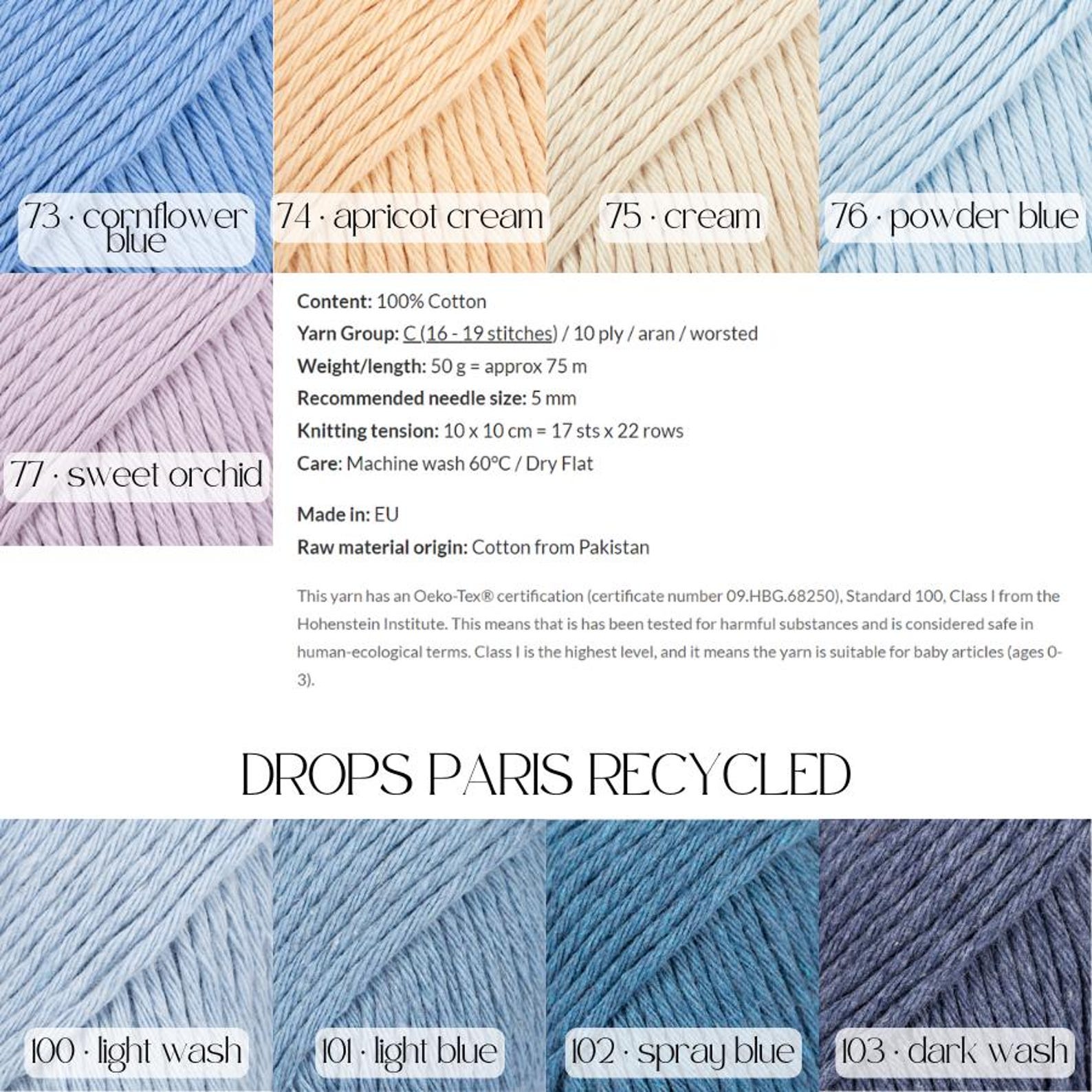 Drops Paris Yarn, 100% Cotton Yarn, Knitting Yarn, Summer Soft Light ...