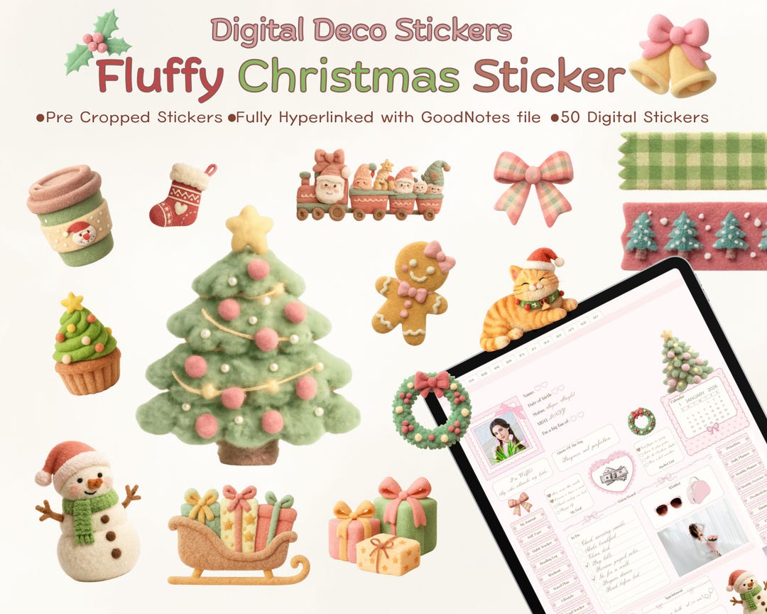 Fluffy Christmas Digital Stickers Pack | Stickers for Goodnotes ...