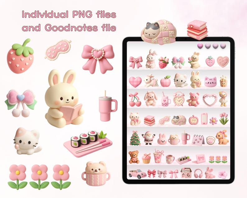 Pink 3D Digital Planner Stickers | Goodnotes Stickers & PNG Files for ...