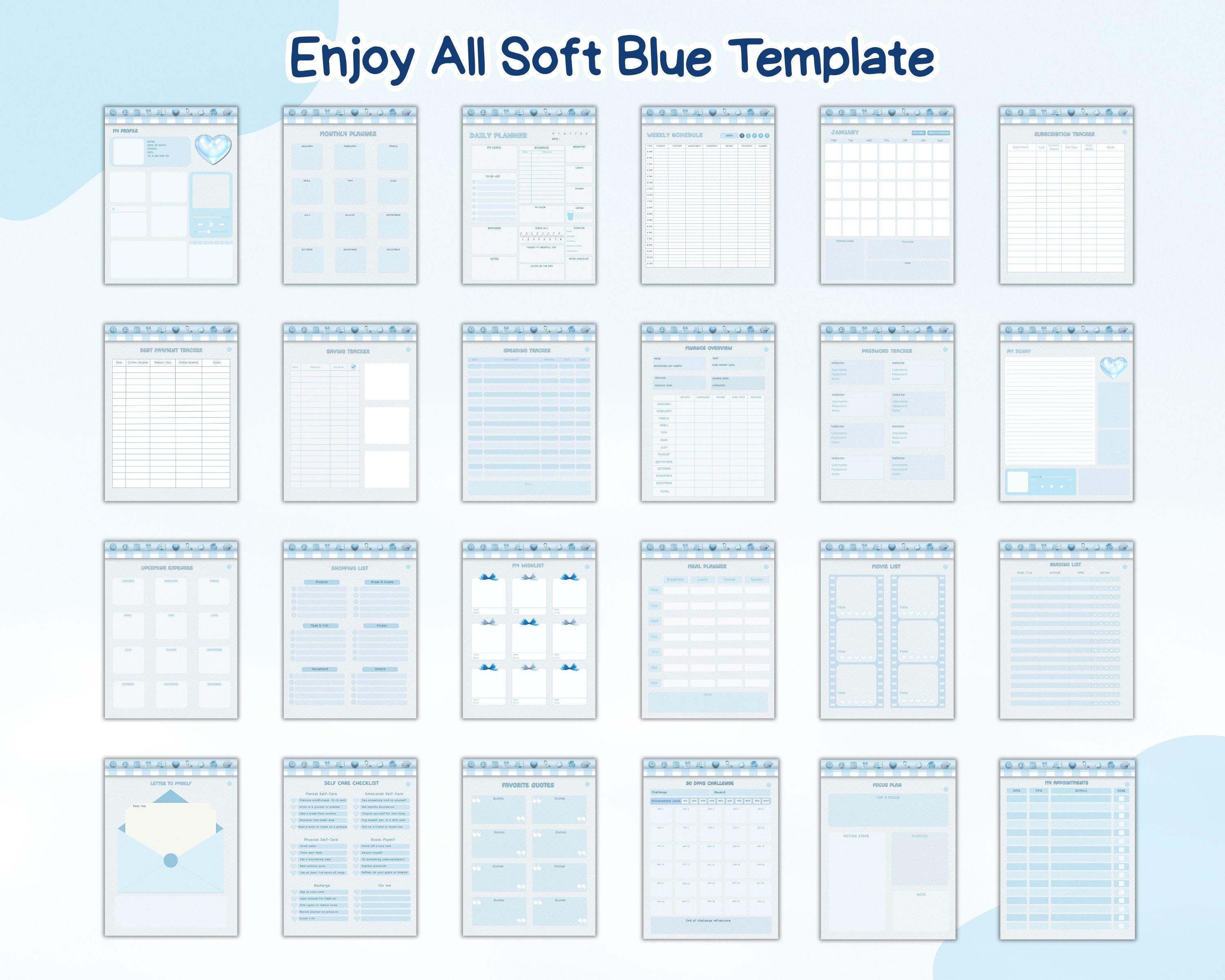 Undated Soft Blue Digital Planner for Goodnotes: Hyperlinked Note ...