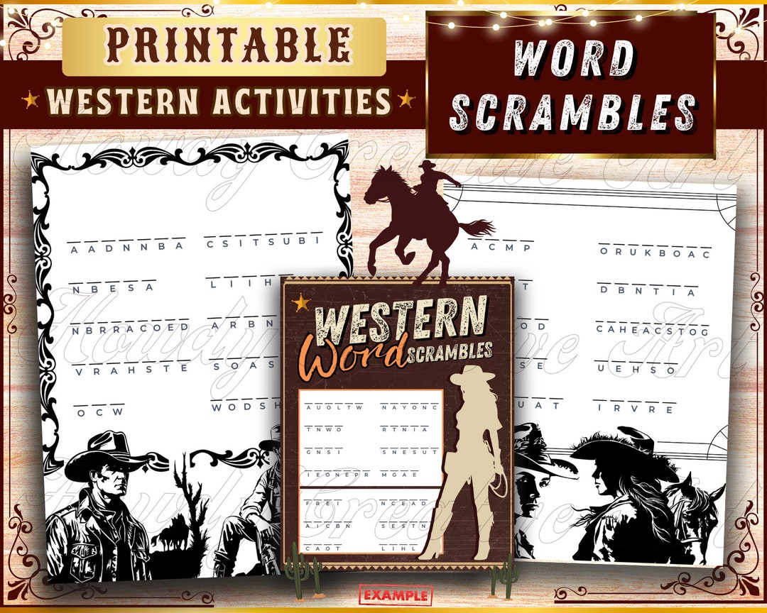 Printable Western Cowboy Word Scrambler Puzzles Game Worksheets | Fun ...