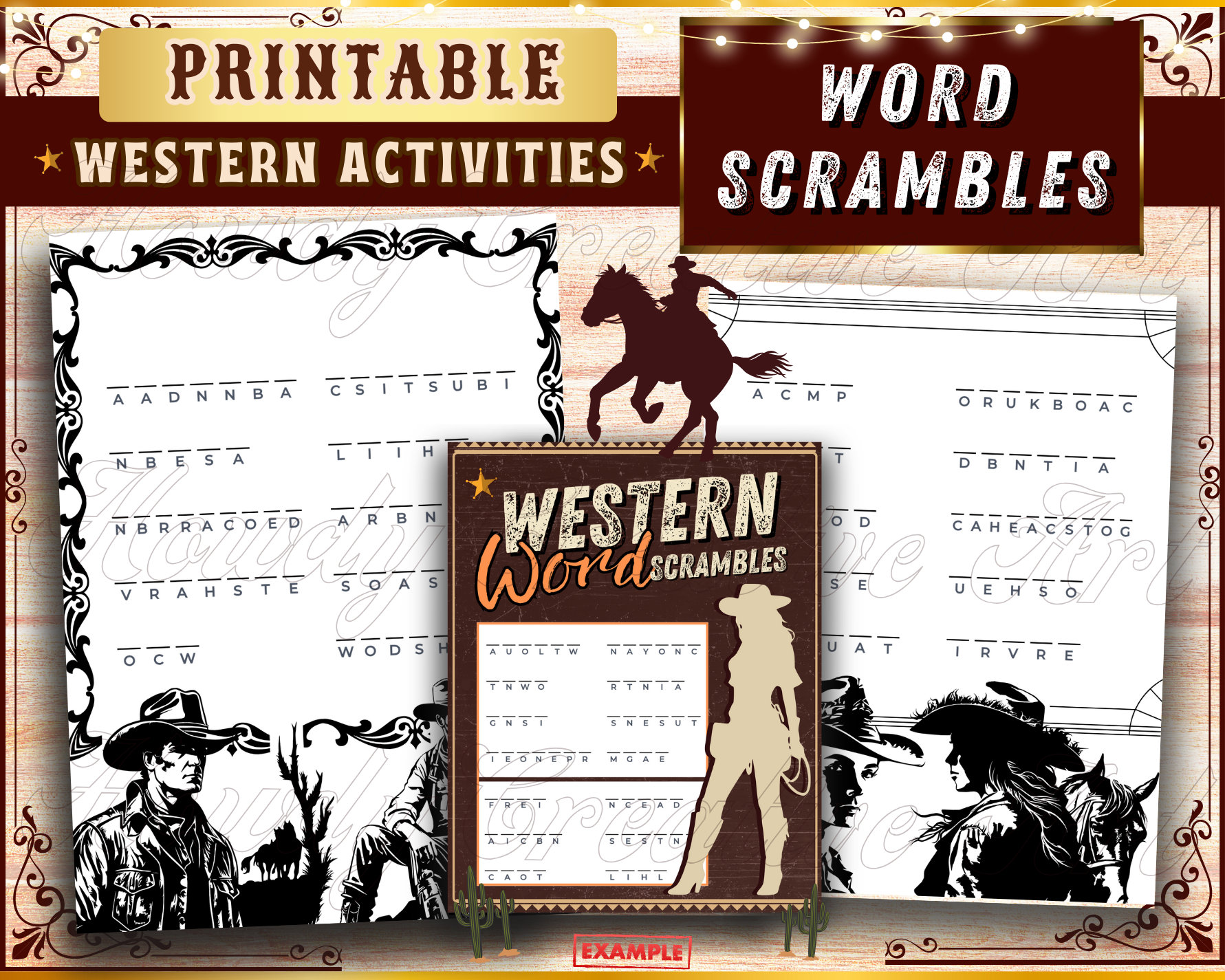 Printable Western Cowboy Word Scrambler Puzzles Game Worksheets | Fun ...