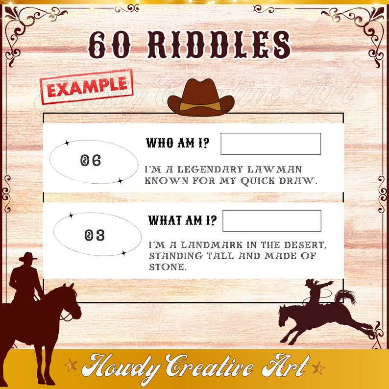 Western Cowboy Riddle Hunt Game: 60 Questions (printable PDF) - Etsy