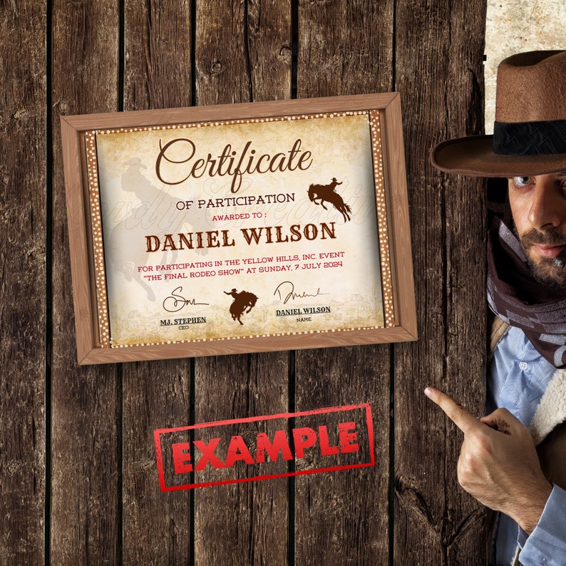 Editable Certificate of Participation Western Themed Template for ...