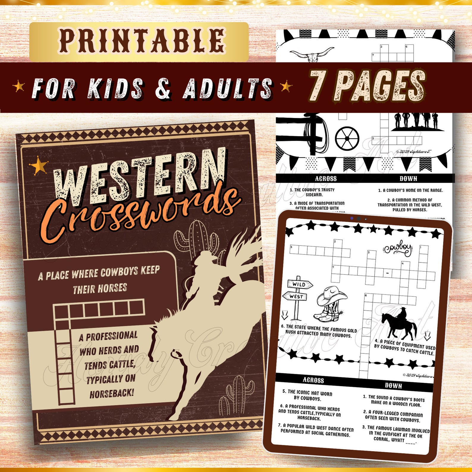 Western Games Printable | Crossword Puzzles | Fun Wild West Theme Word ...
