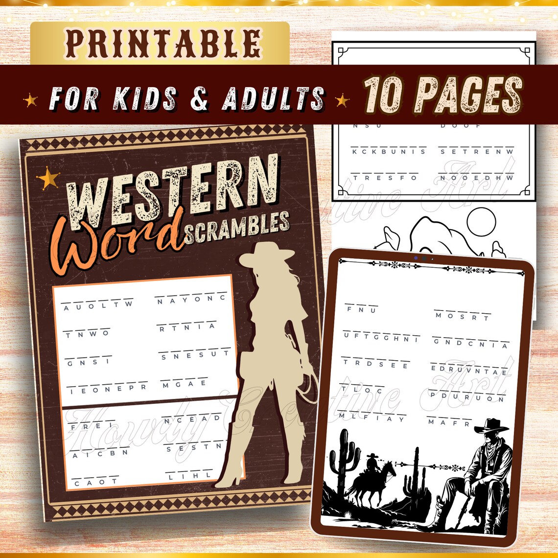 Printable Western Cowboy Word Scrambler Puzzles Game Worksheets Fun Old ...