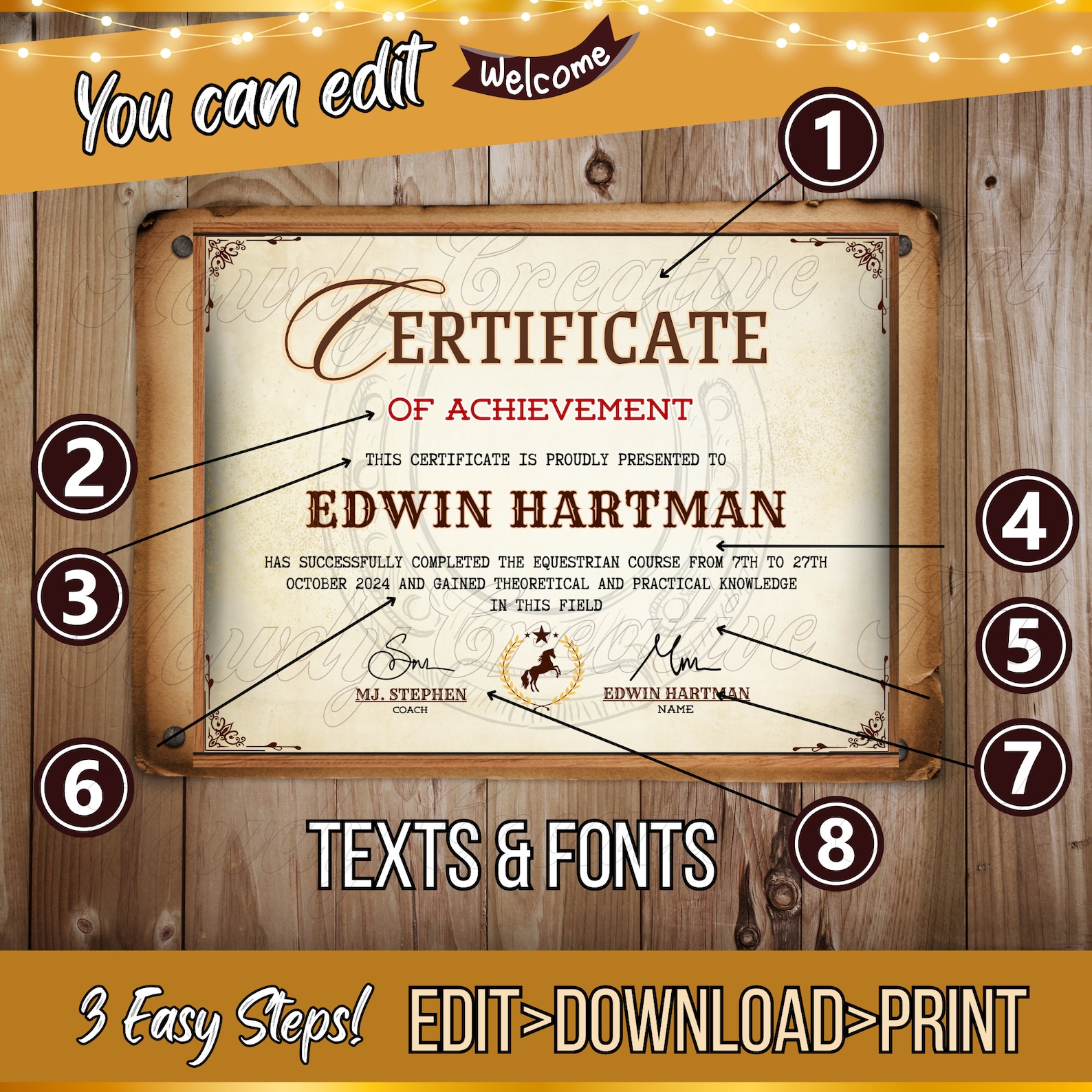 Editable Certificate of Achievement Western Themed | Personalized ...