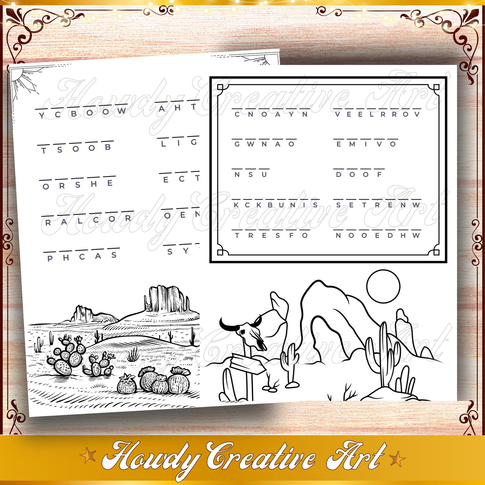 Printable Western Cowboy Word Scrambler Puzzles Game Worksheets Fun Old ...