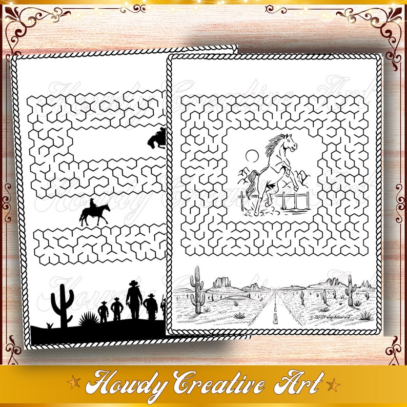 Printable Cowboy Maze Games: Western Activity Puzzle Pages (digital ...