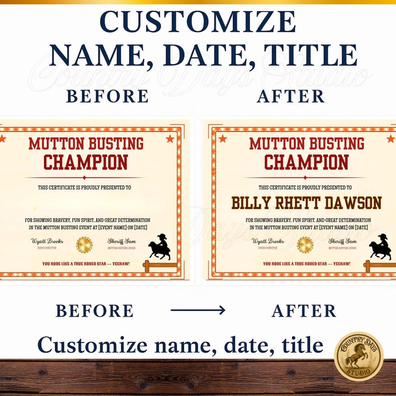 Editable Mutton Busting Certificate | Western Rodeo Award (PDF) - Etsy