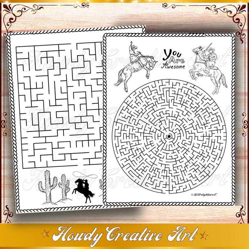 Printable Cowboy Maze Games: Western Activity Puzzle Pages (digital ...