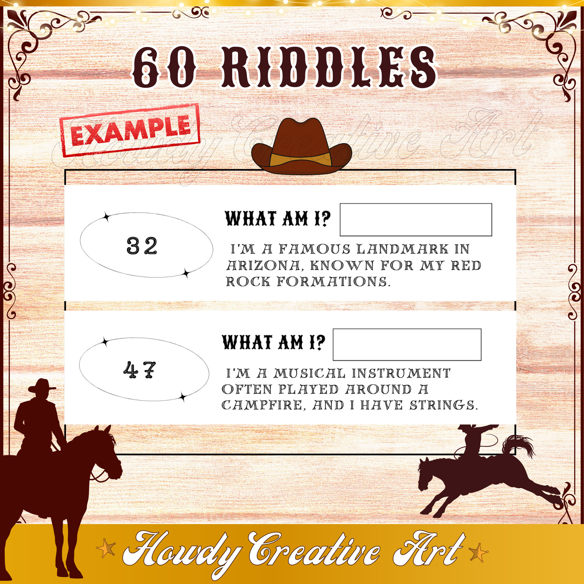 Printable Western Cowboy Riddle Question Sheets Fun and Educational ...