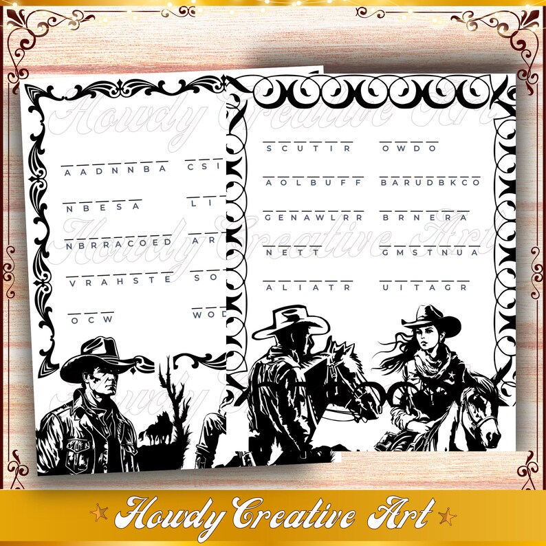 Printable Western Cowboy Word Scrambler Puzzles Game Worksheets Fun Old ...