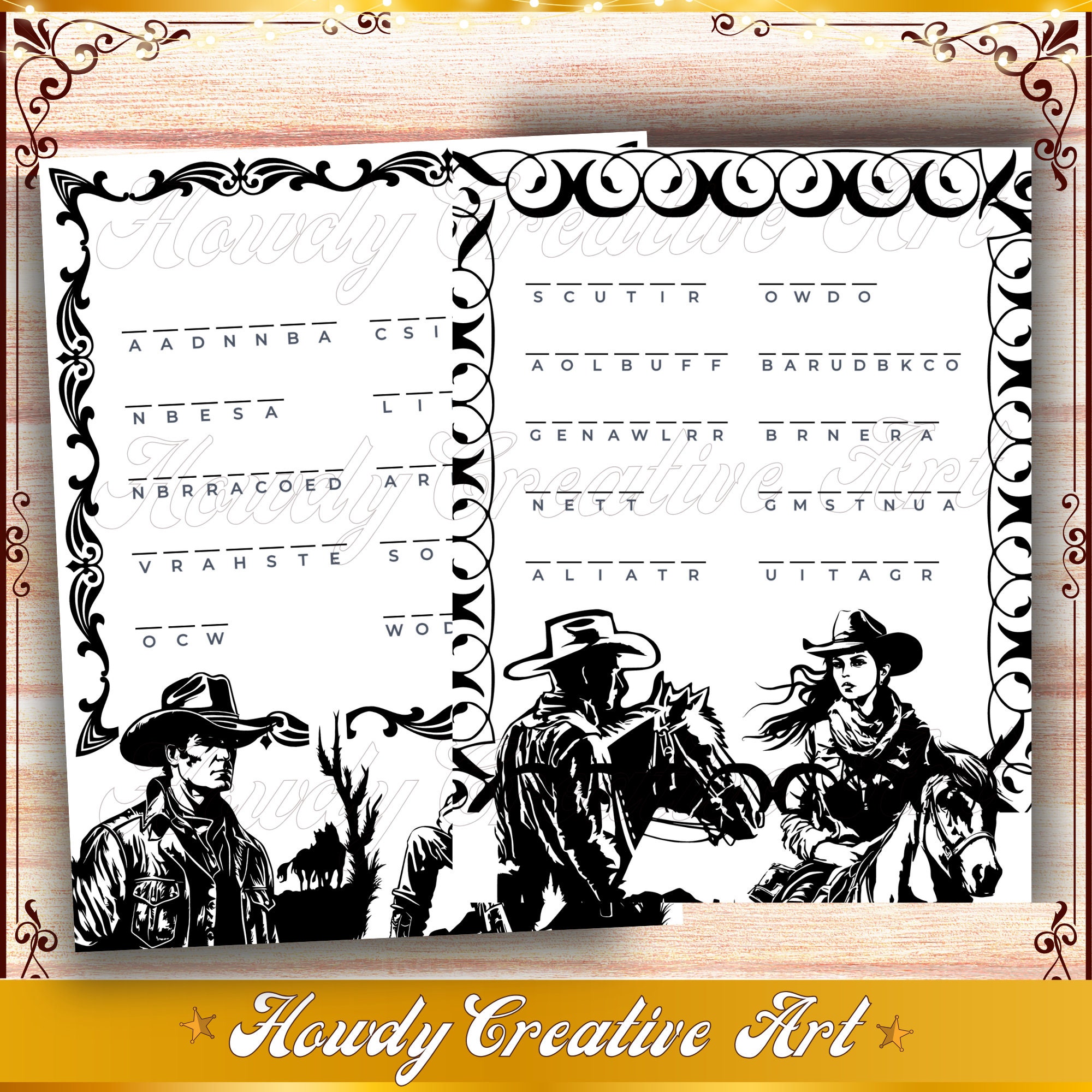 Printable Western Cowboy Word Scrambler Puzzles Game Worksheets Fun Old ...