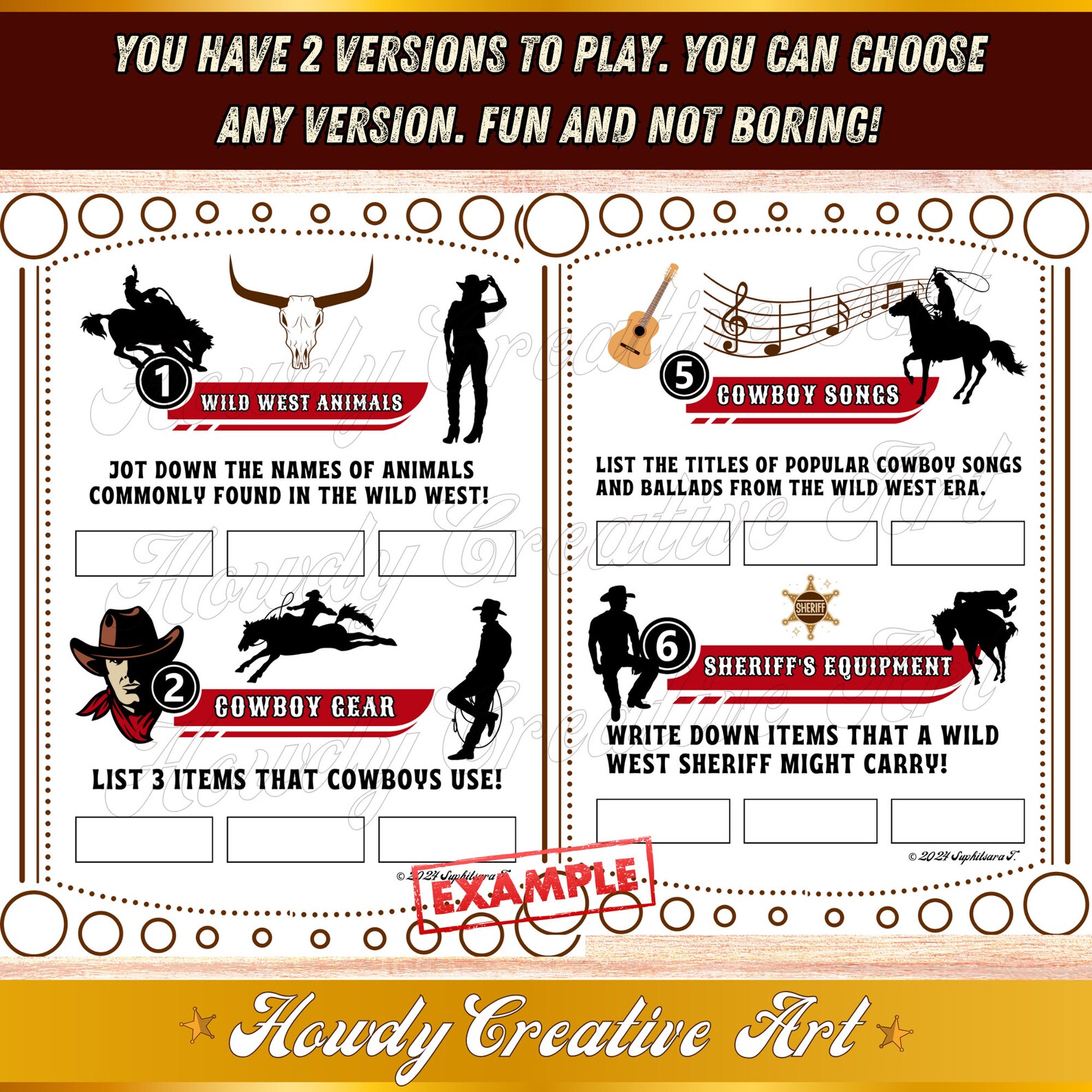Western Cowboy Think Fast Game: Printable Activity Sheets (digital ...