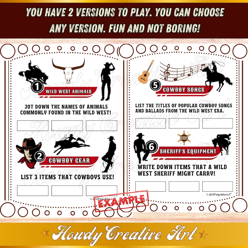 Western Cowboy Think Fast Game: Printable Activity Sheets (digital ...